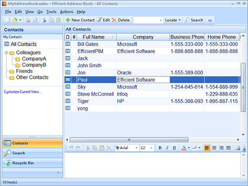 Sceenshots of Efficient Address Book
